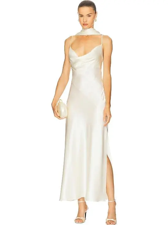 NICHOLAS Geneva Draped Satin Dress - Pearl