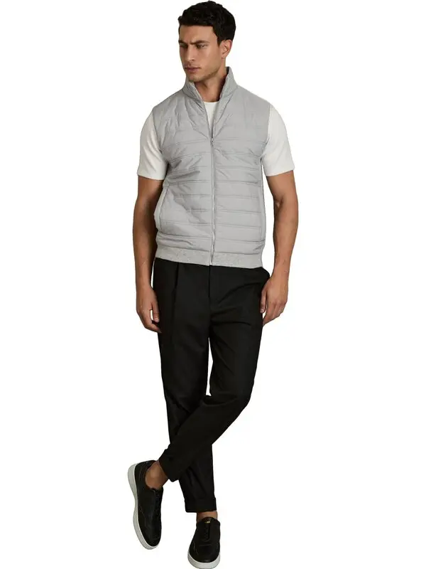 REISS William Hybrid Quilt And Knit Zip-through Gilet - Soft Grey