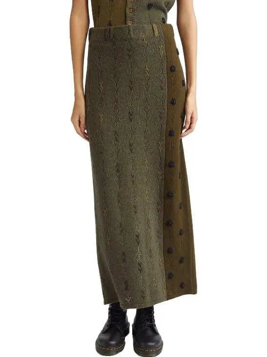 YANYAN Daisy Colorblock Lambswool Maxi Skirt - Army