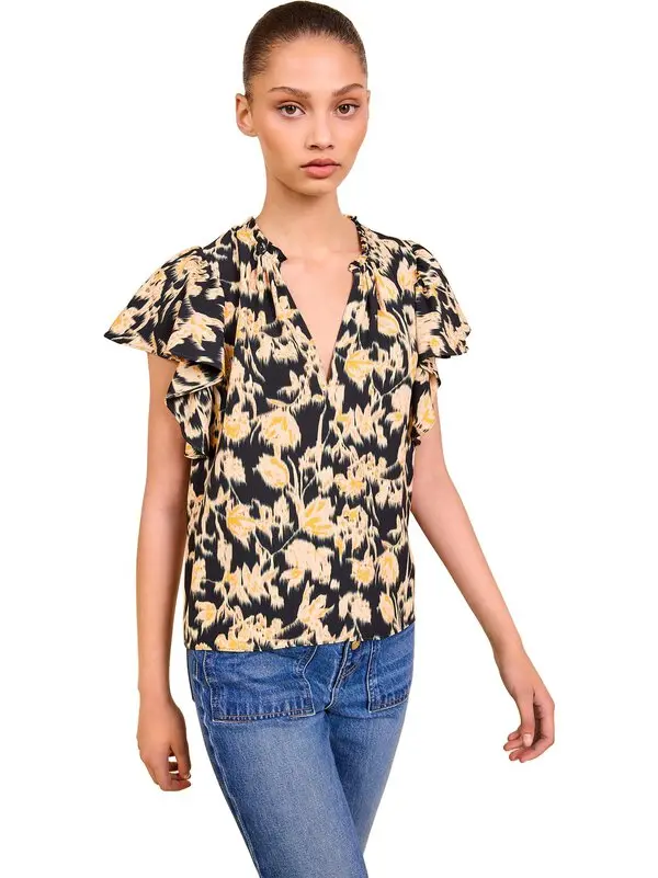 Ulla Johnson Lilo Flutter Sleeve Blouse - Tourmaline