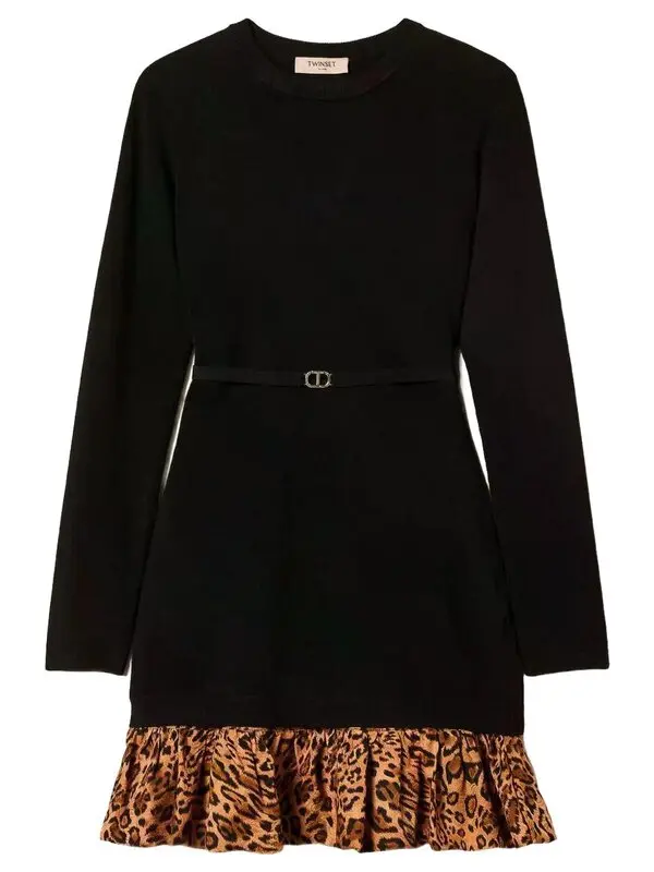 TWINSET Leopard-print Ruffle Mini Dress - Black