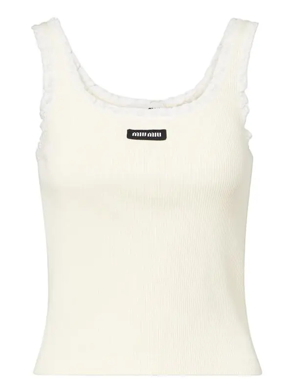 Miu Miu Lace-trimmed Cotton Tank Top - White