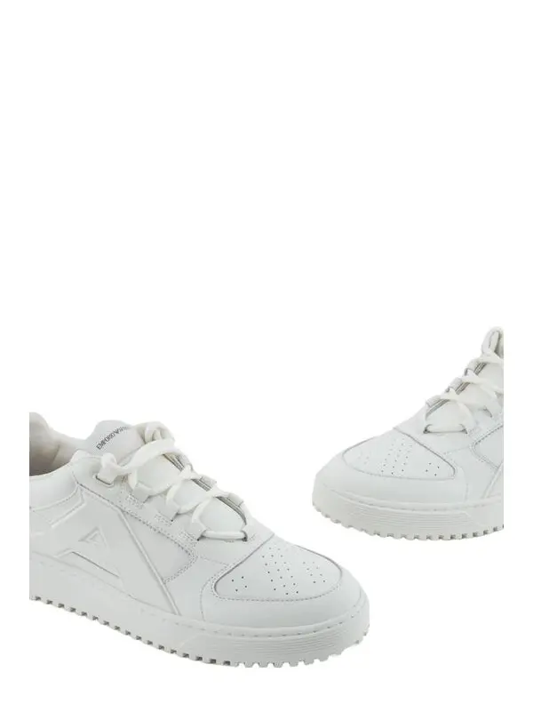 Emporio Armani Leather Sneakers With Oversized Ea Patch - White