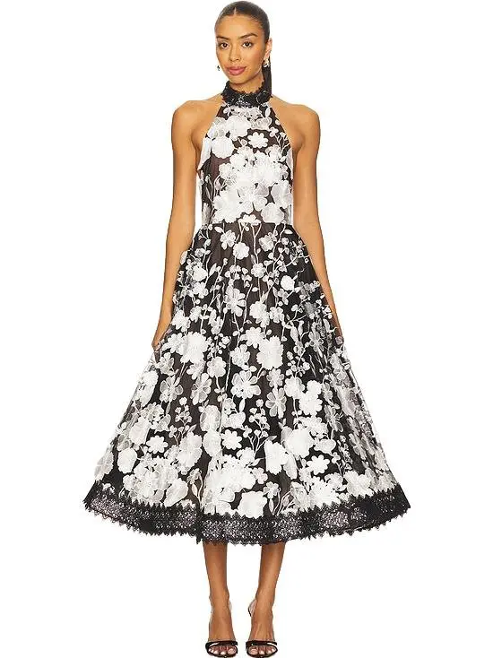 Bronx And Banco Greta Bouquet Midi Dress - Black & White