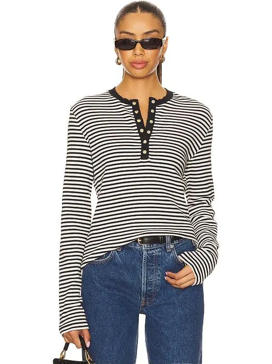 ANINE BING Alessia Long Sleeve Tee - Cream & Black Stripe