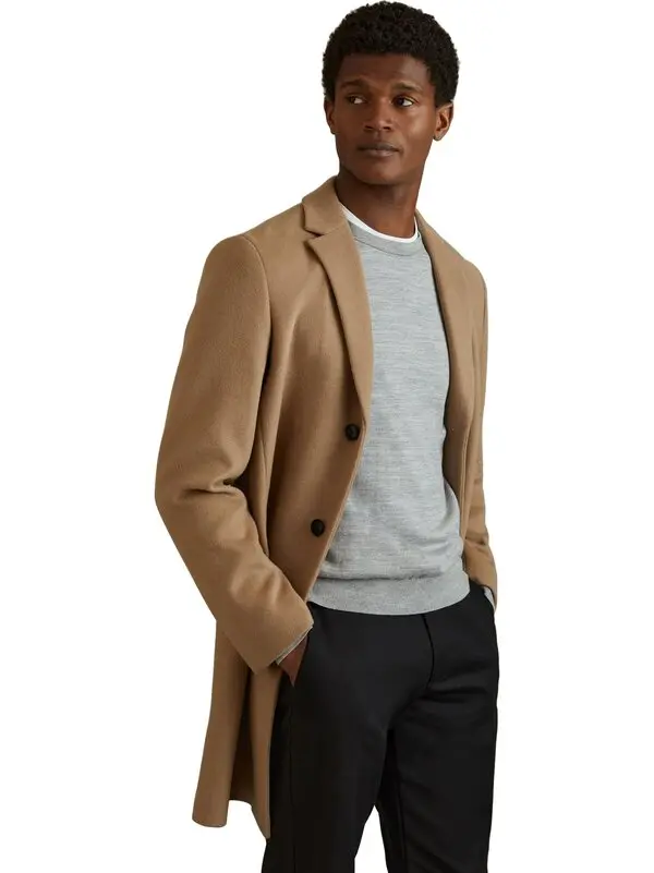 REISS Clark Wool Blend Epsom Overcoat - Camel