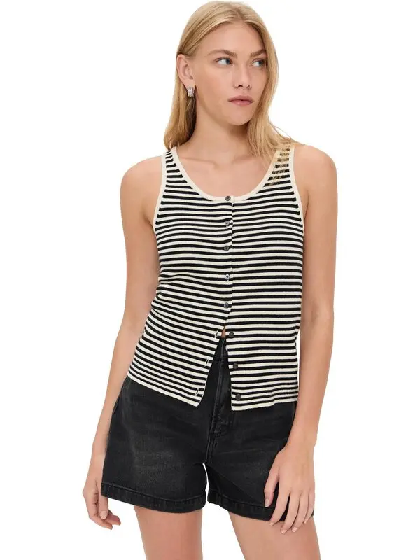 ALEX MILL Louisa Striped Cotton Cashmere Vest - Cream/black