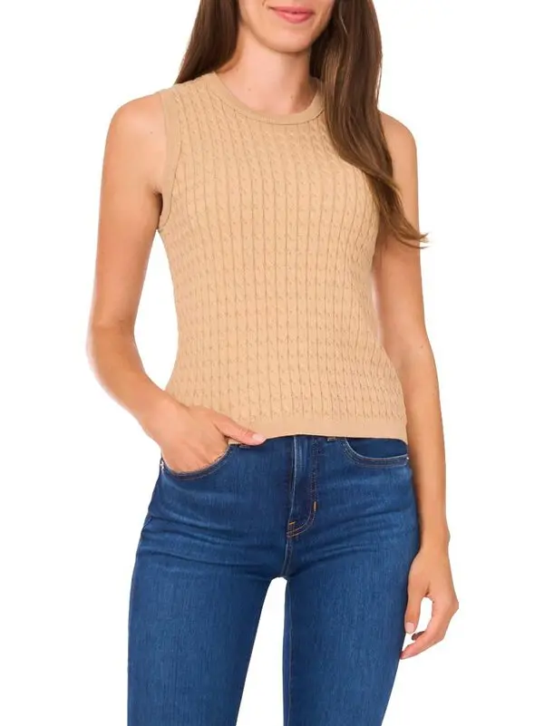 Halogen Cable Stitch Cotton Sweater Tank - Nomad Camel
