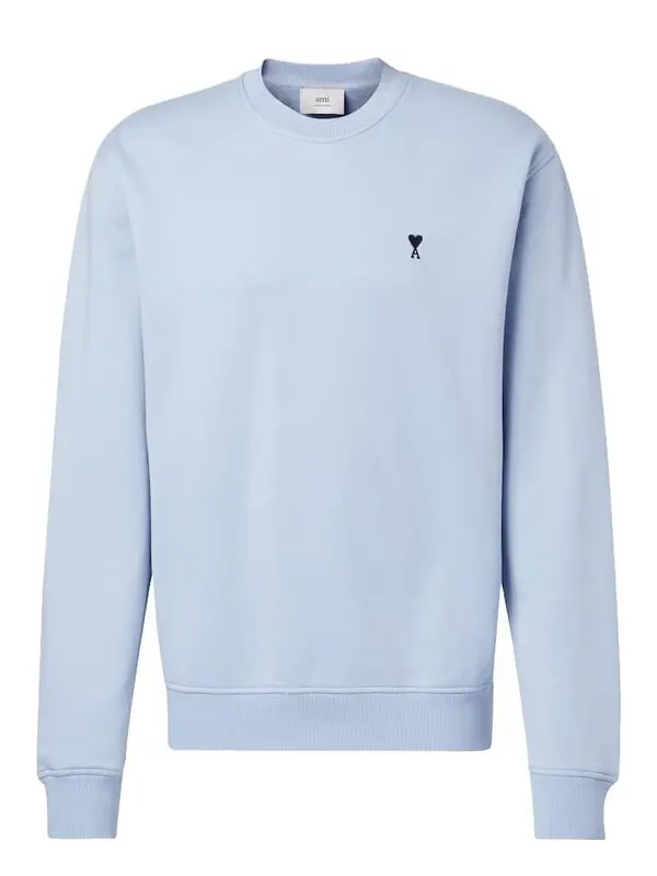 Ami Embroidered Cotton Sweater - Blue