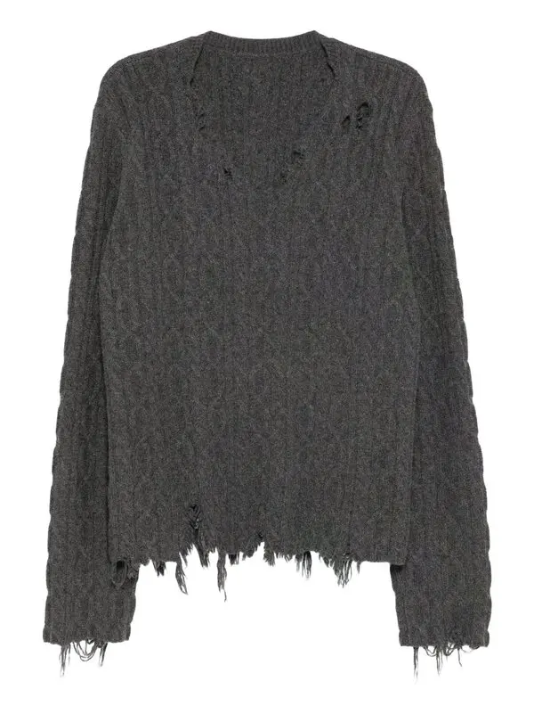 CROQUIS Distressed V-neck Jumper - Grey