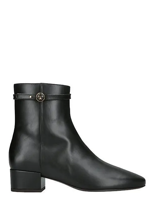 TOD'S Logo-embellished Leather Heeled Ankle Boots - Black