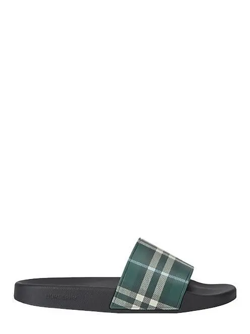 Burberry Check Rubber Sliders - Green Comb
