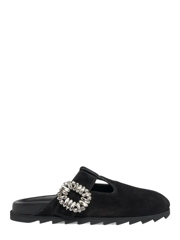 ROGER VIVIER Slidy Viv Suede T-strap Mules - Nero