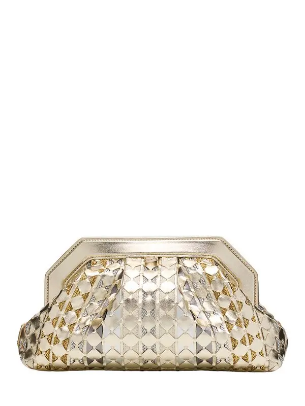 SERAPIAN Secret Woven Mosaic Metallic Leather Clutch - Light Gold