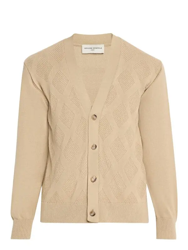Officine Générale Miles Argyle Wool Cardigan - Ecru