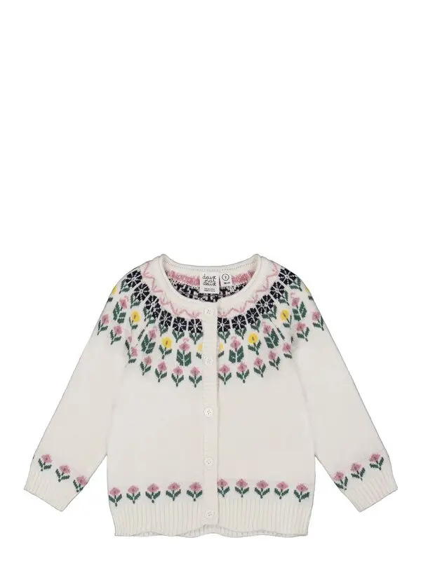 DEUX PAR DEUX Floral Jacquard Knit Cardigan - Off-white