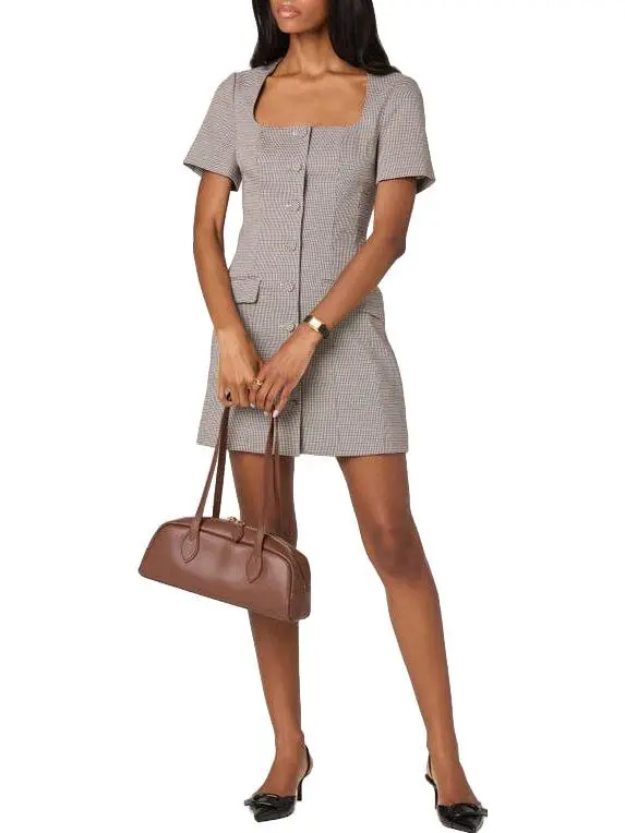 Astr The Label Houndstooth Short Sleeve Button-up Minidress - Black Brown Houndstooth