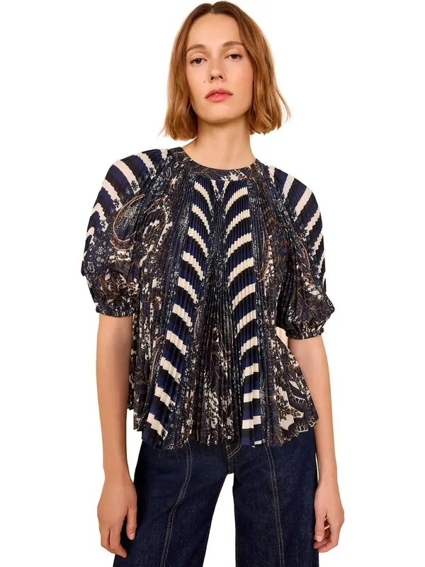 Ulla Johnson Dafne Pleated Short Sleeve Blouse - Eclipse