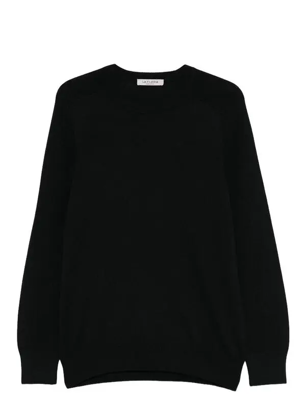 FILERIA Ribbed Crew Neck Sweater - Black