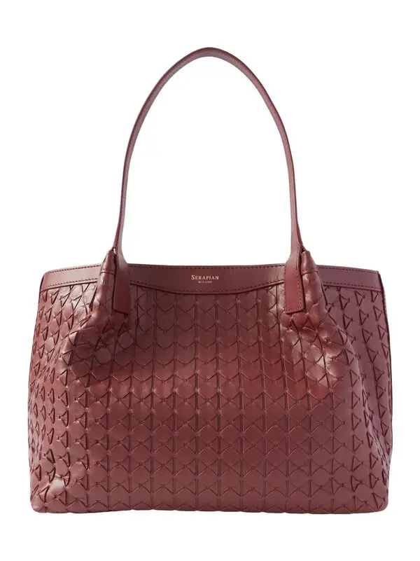 SERAPIAN Secret Small Woven Leather Tote - Burgundy