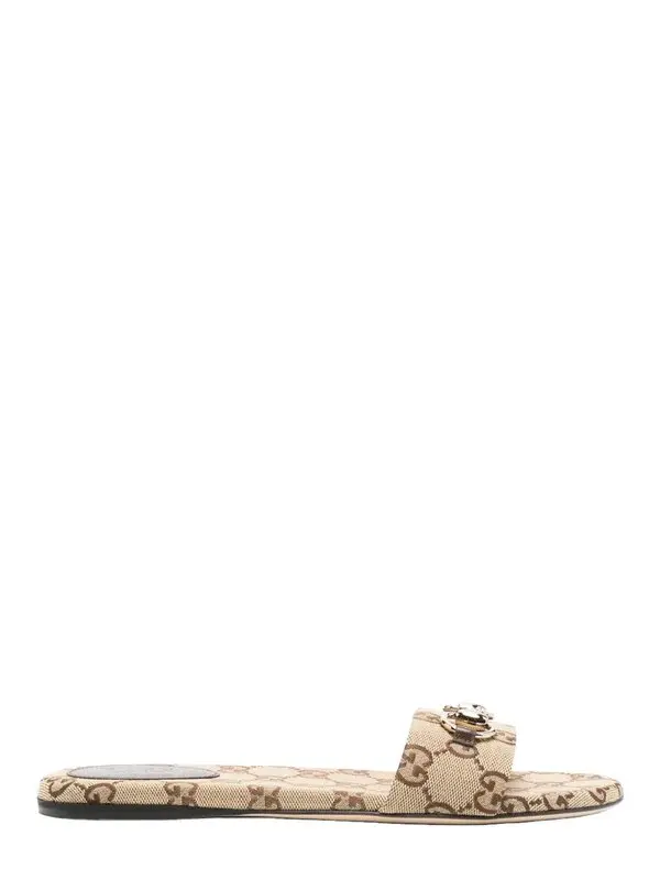 Gucci Gg Canvas Flat Sandals - Brown