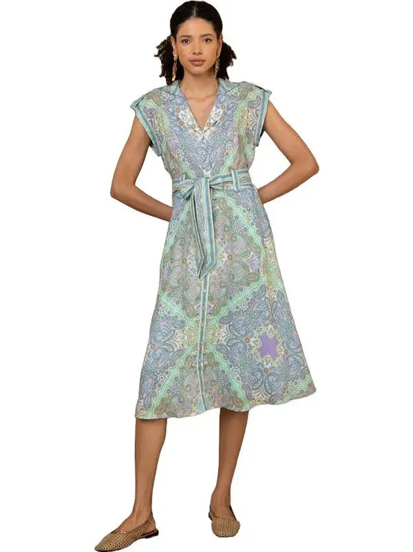Hale Bob Linen Midi Dress - Blue