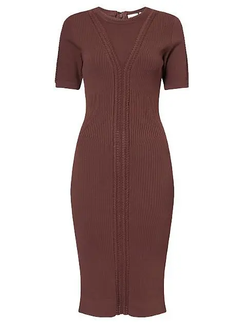 Herve Leger Alina Short-sleeve Stretch-knitted Midi Dress - Coffee