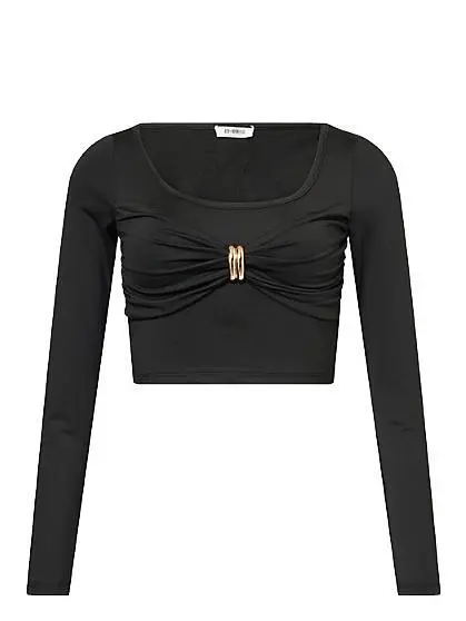 4TH & RECKLESS Lyra Knot-front Stretch-woven Top - Black