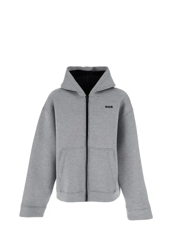 MSGM Hoodie With Contrasting Logo Embroidery - Grey