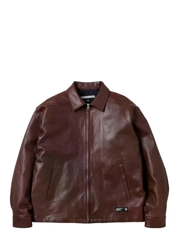 NEIGHBORHOOD Zip-up Lambskin Leather Jacket - Brown