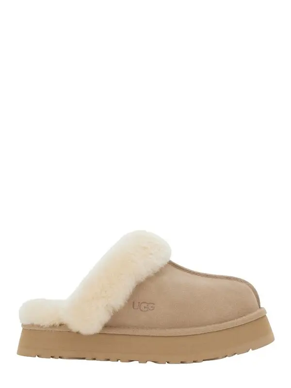UGG Disquette Suede Mule With Fur Trim - Beige