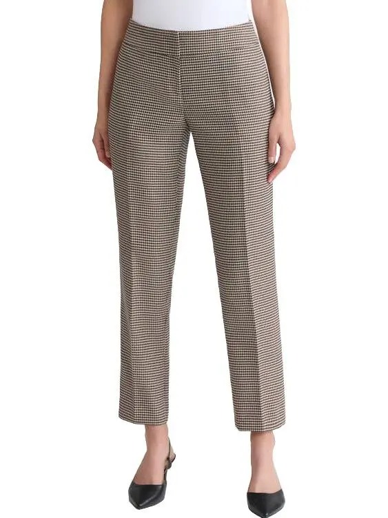 KASPER Houndstooth Flat Front Slim Fit Trousers - Black Multi