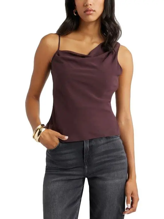 OPEN EDIT Drape Asymmetric Neck Top - Burgundy Fudge