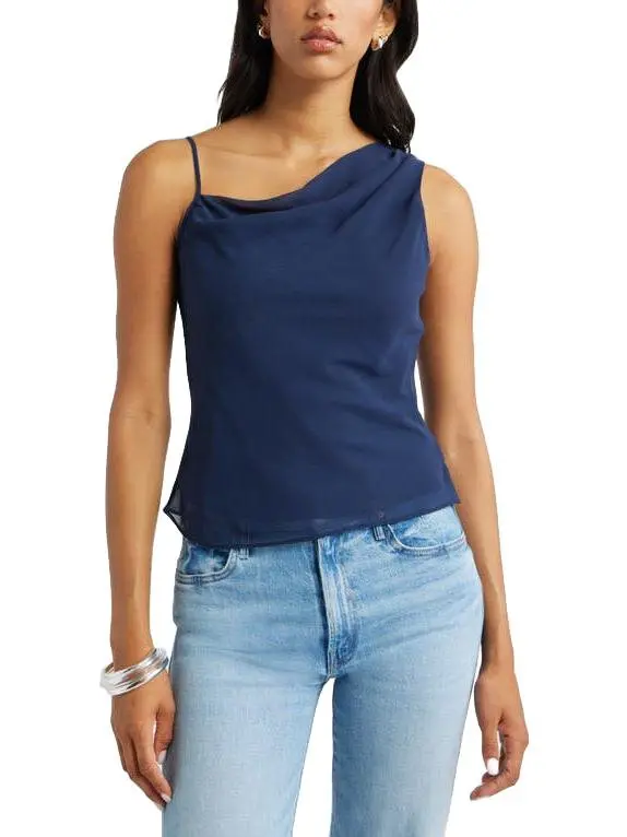 OPEN EDIT Drape Asymmetric Neck Top - Navy Iris
