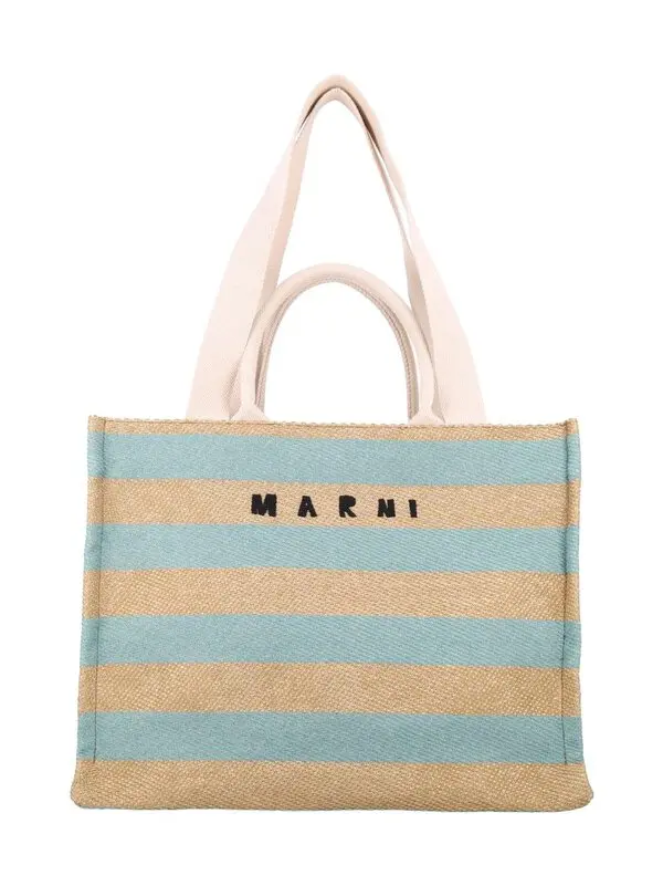 Marni Raffia-effect Medium Tote Bag - Raw Sienna + Pale Mint
