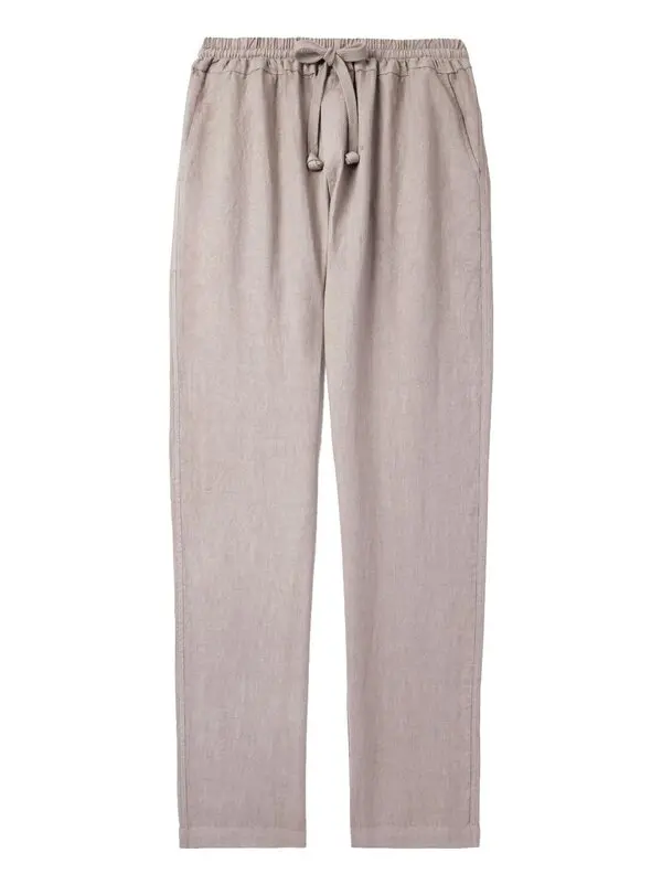 Fedeli Straight-leg Linen Drawstring Trousers - Brown