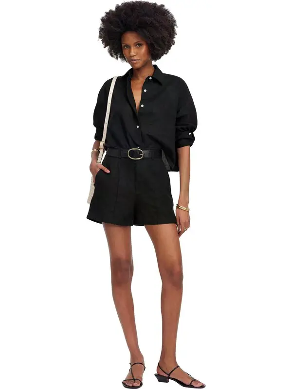 Madewell Pintucked Linen Shorts - Jet Black