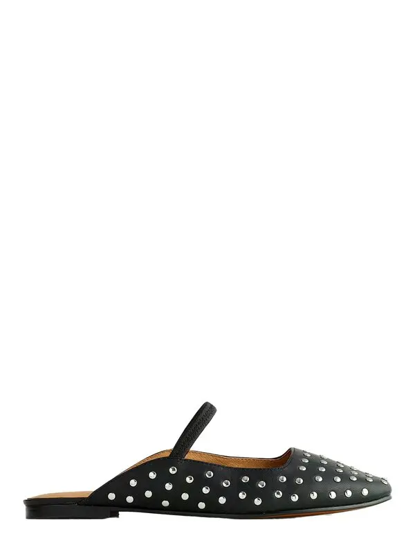 Madewell The Greta Ballet Flat Mule In Studded Leather - True Black Multi