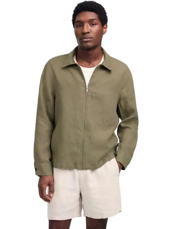 Madewell Linen Zip-front Shirt Jacket - Pressed Sage