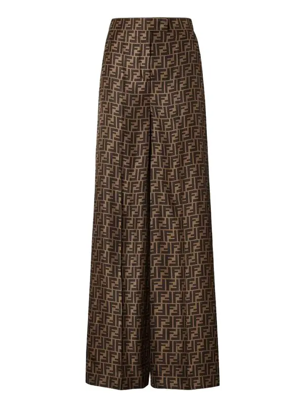 Fendi Ff Silk Wide Leg Trousers - Brown