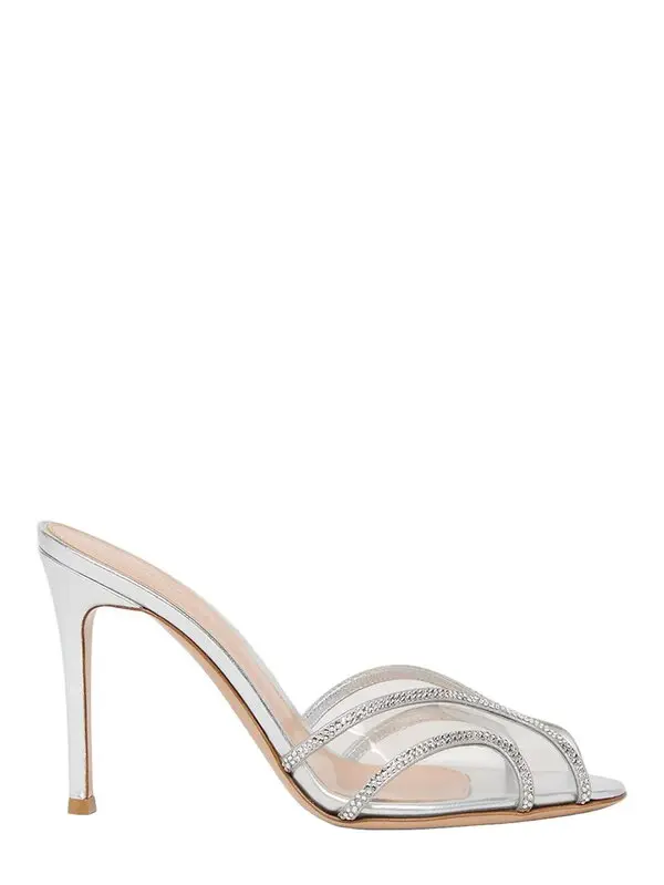 GIANVITO ROSSI Organza Embellished Plexi Slide Mule Pumps - Silver Trasp