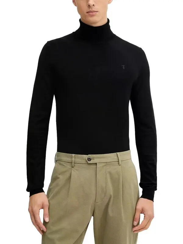 TRUSSARDI Embroidered Turtleneck Sweater - Black
