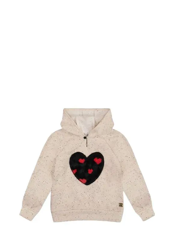 DEUX PAR DEUX Glittering French Terry Hoodie With Heart Appliqu - Beige And Black