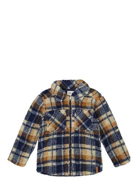 DEUX PAR DEUX Long Sleeve Zip Front Overshirt - Blue And Brown Plaid