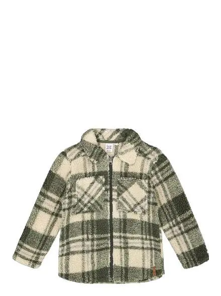 DEUX PAR DEUX Long Sleeve Zip Front Overshirt - Sage And Beige Plaid