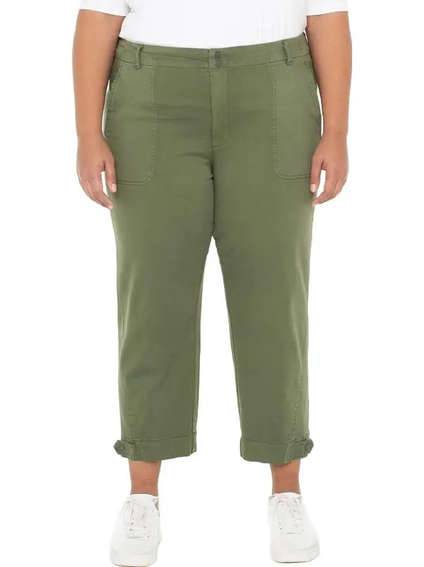 LIVERPOOL Crop Straight Leg Linen Blend Utility Pants - Forest Shade