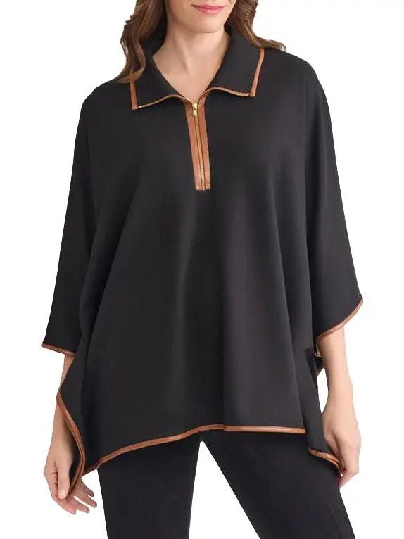Jones New York Tipped Quarter Zip Poncho - Jones Black/chestnut