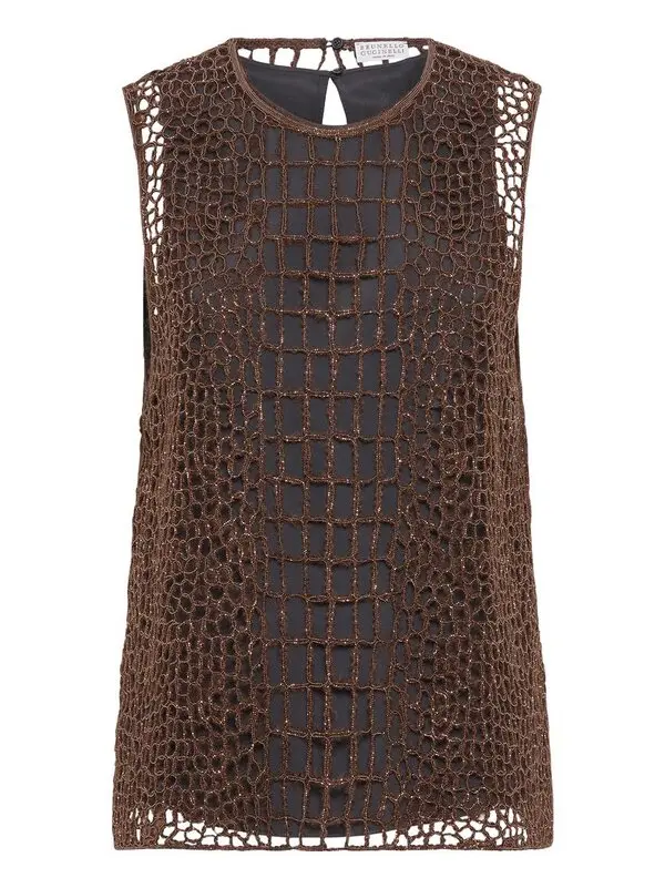 Brunello Cucinelli Precious Croc Embroidery Top - Brown