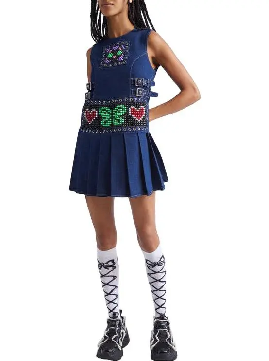CHOPOVA LOWENA Patty Pleated Denim Dress - Blue And Multi