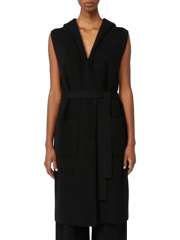 MM BY MAX MARA Badesse Sleeveless Wool Longline Hooded Wrap Sweater - Black
